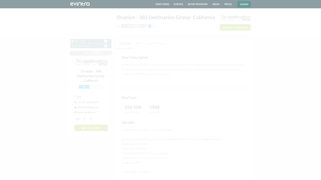 Ovation - 360 Destination Group- California - DMC | EVINTRA