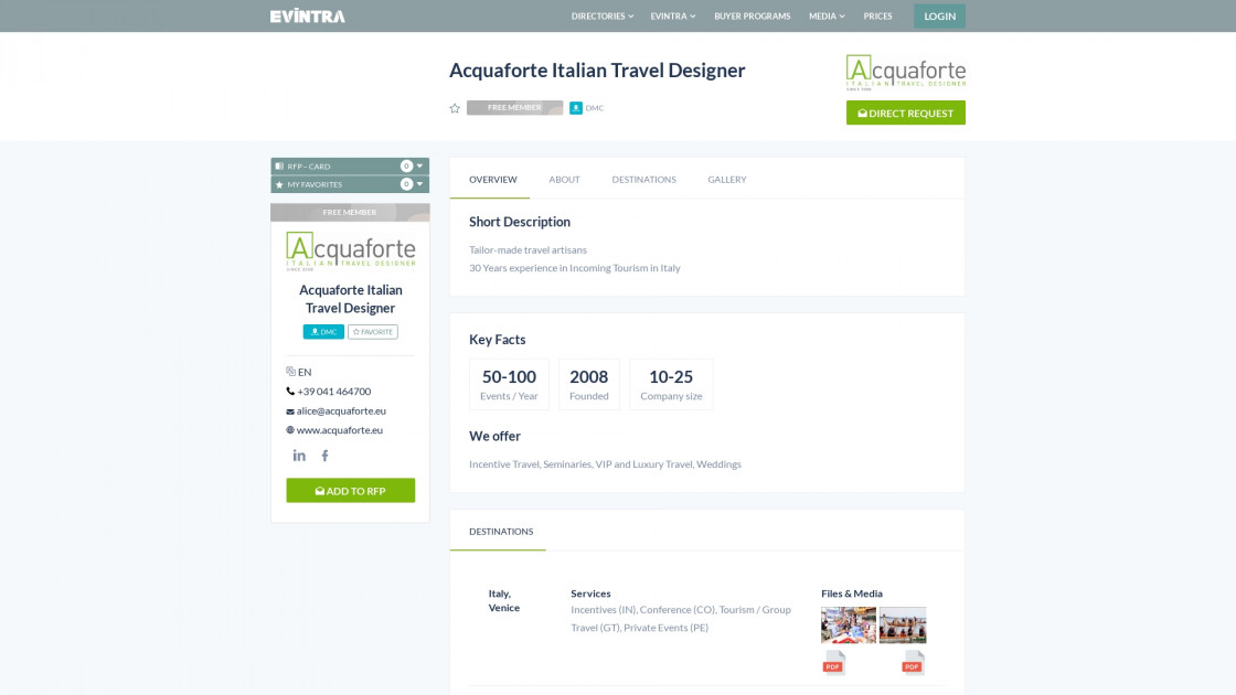 Acquaforte Italian Travel Designer - DMC | EVINTRA