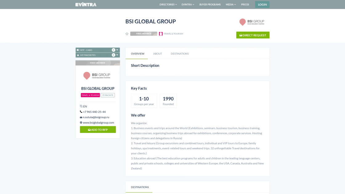 BSI GLOBAL GROUP - Travel & Tourism | EVINTRA