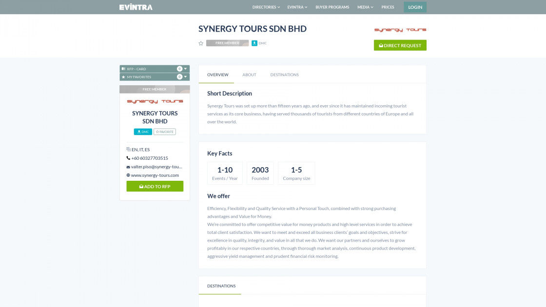 SYNERGY TOURS SDN BHD - DMC | EVINTRA