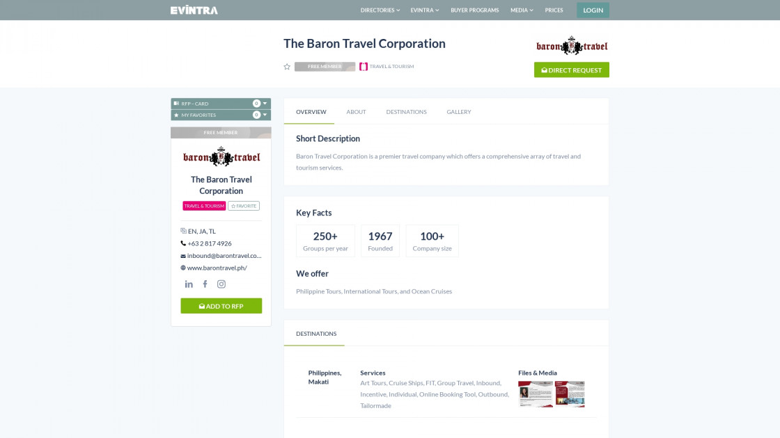 The Baron Travel Corporation - Travel & Tourism | EVINTRA