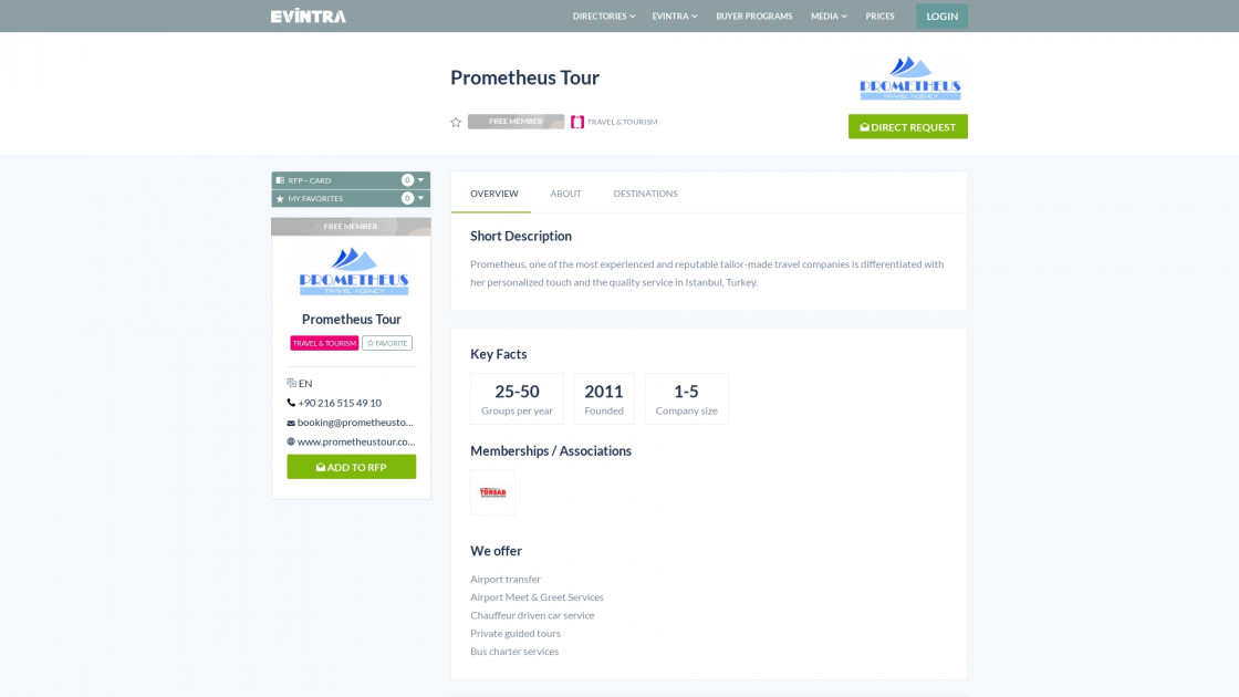 Prometheus Tour - Travel & Tourism | EVINTRA