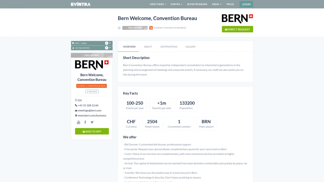 Bern Welcome, Convention Bureau - Tourism / Convention Bureau | EVINTRA